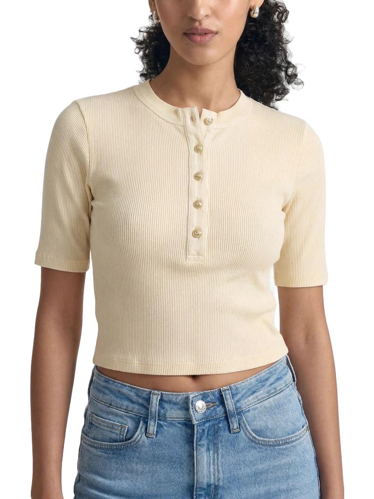 BROOKLYN INDUSTRIES Brooklyn Industries Cropped Ribbed Henley Top